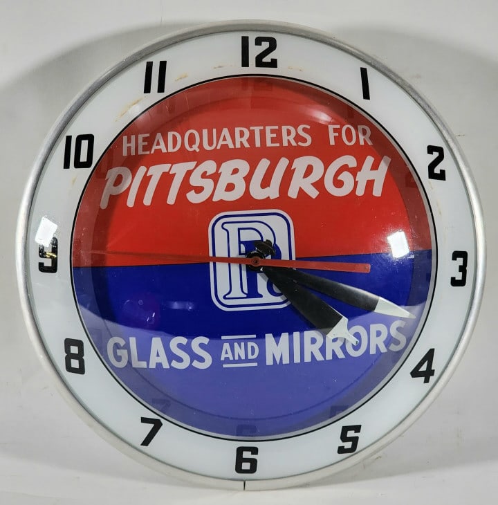 Ppg Pittsburgh Glass & Mirrors Lighted Adv. Clock Auction