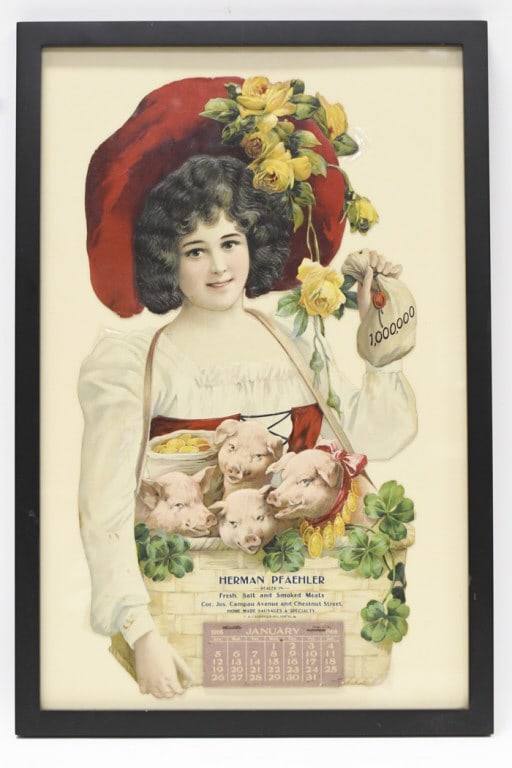 1908 Pfaehler Butcher Embossed Die-cut Calendar Auction