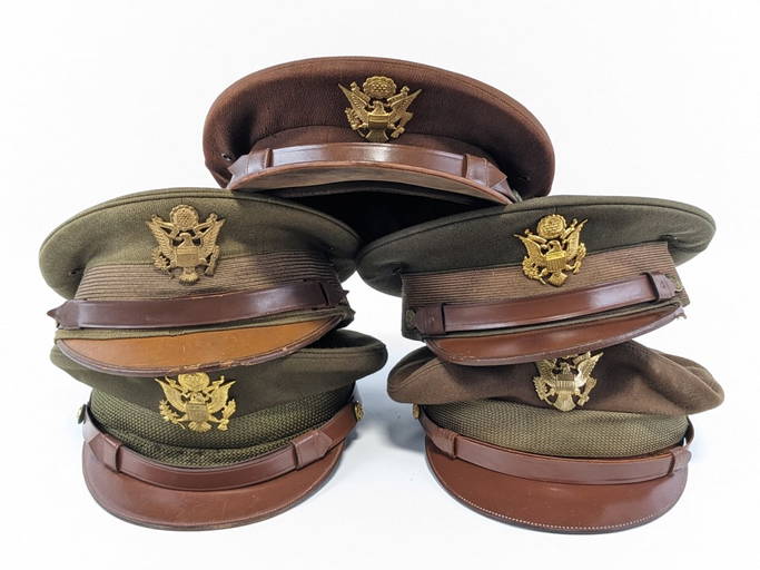 (5) Green Us Military Dress Caps