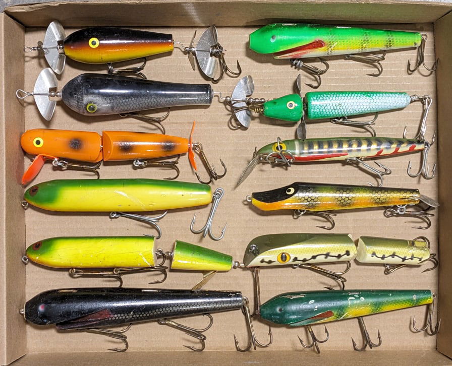 (12) Various Style Antique Musky Fishing Lures Auction
