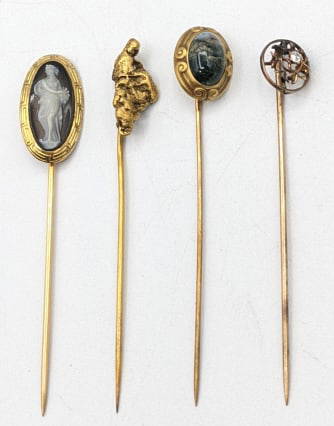 (4) Antique 14k & 10k Yellow Gold Stick Pins Auction