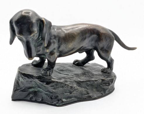 Antique Meyer Pyritz Dachshund On Rock Bronze