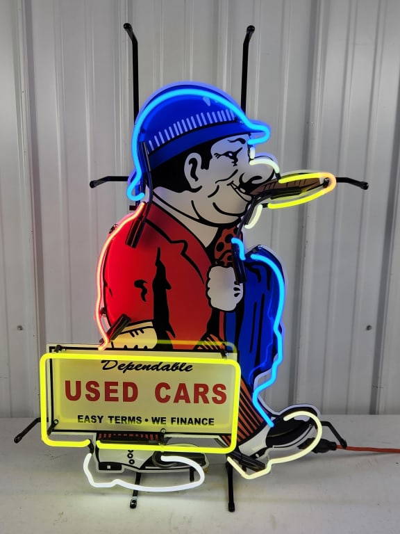 Used Cars Salesman Fantasy Neon Sign Auction