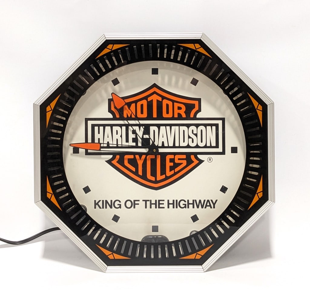 Harley-davidson Motorcycle Neon Spinner Clock Auction