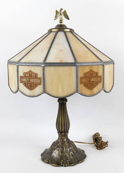 Harley-davidson Slag Glass Table Lamp Auction