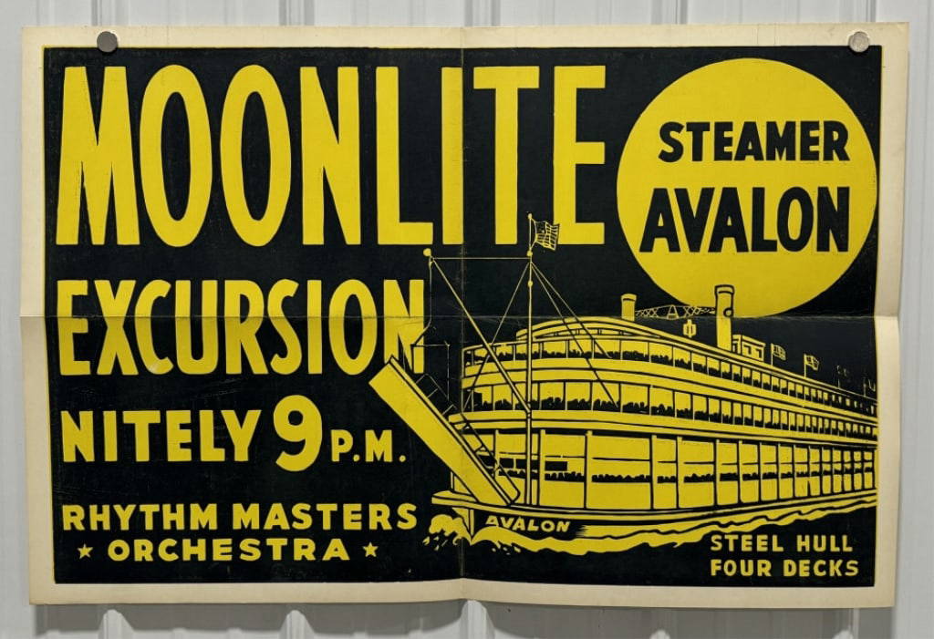 1950s Avalon Steamer Moonlight Excursion Poster Auction