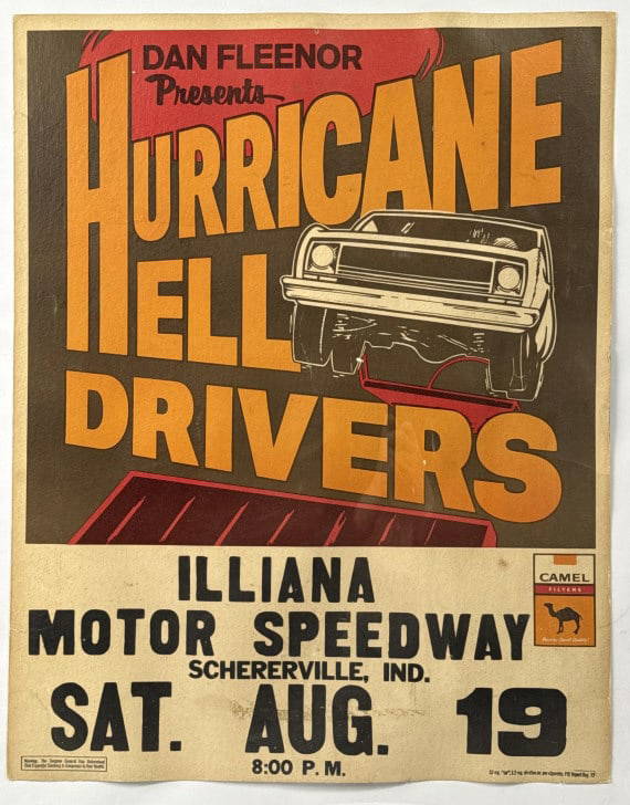 Vtg Illiana Speedway Hurricane Hell Drivers Poster Auction