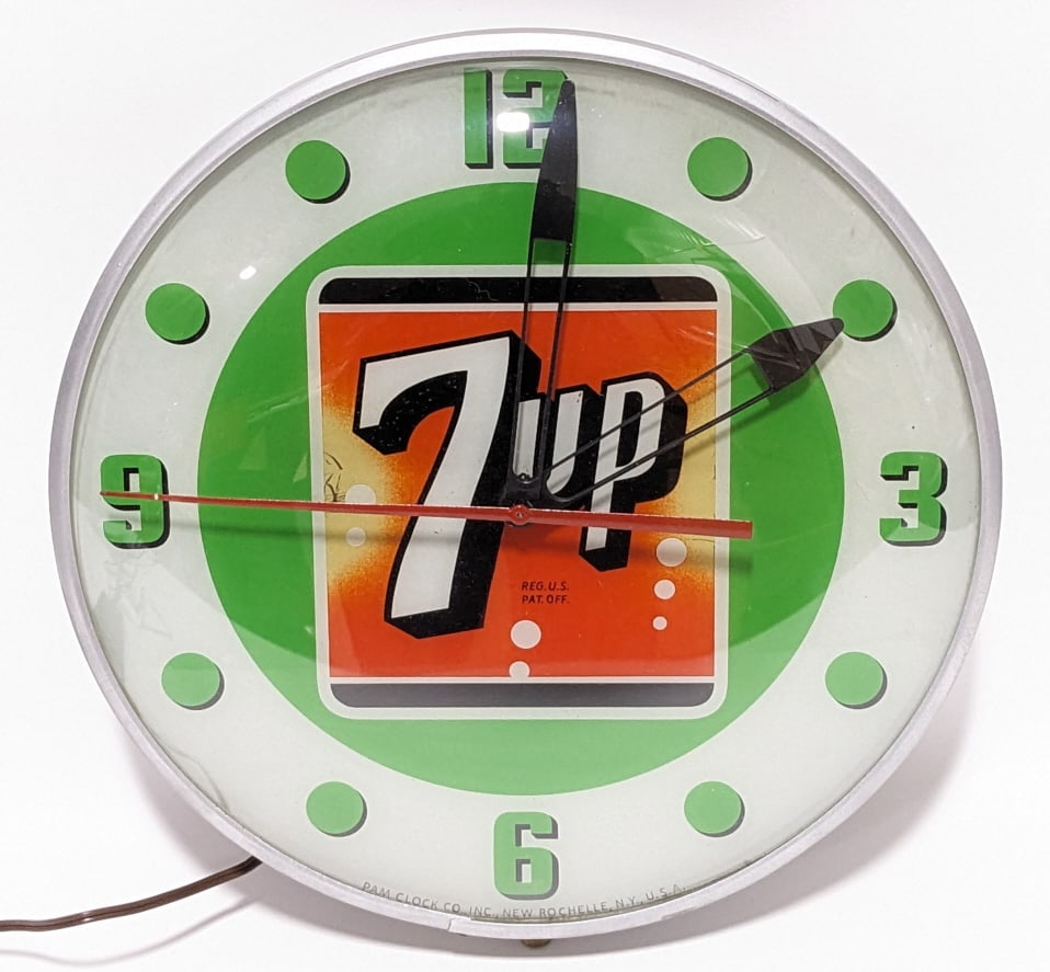 Vintage 7up Advertising Pam Clock Auction
