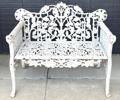 Beautiful Vintage White Cast Iron Garden Bench Auction