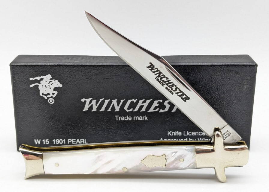 1991 Winchester Pearl Bowtie Fishtail Knife W/ Box Auction