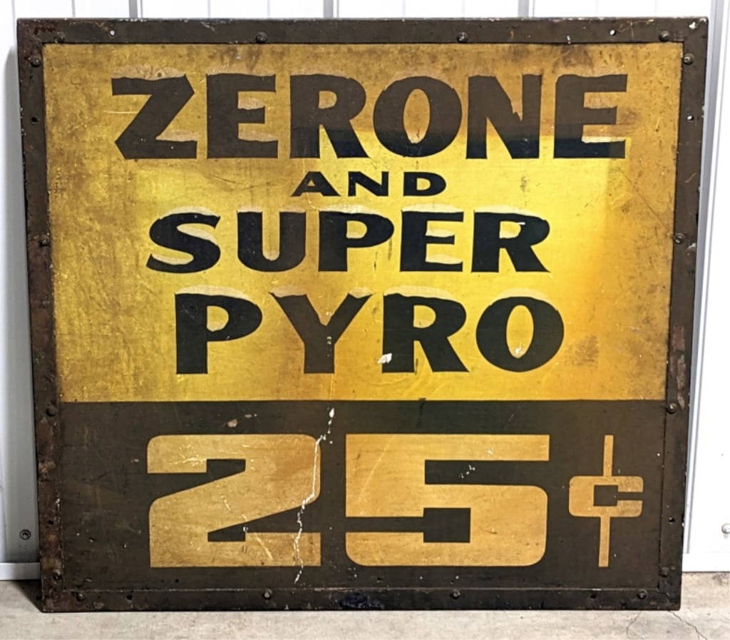 Vintage Zerone And Super Pyro Anti-freeze Sign Auction