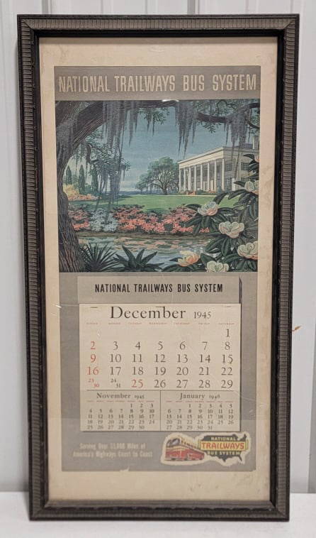 1945 National Trailways Bus System Framed Calendar Auction