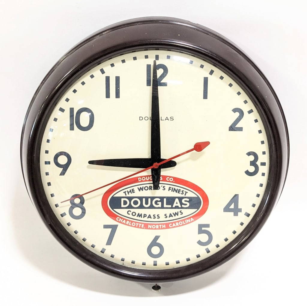 Vintage Douglas Compass Saws Advertising Clock Auction