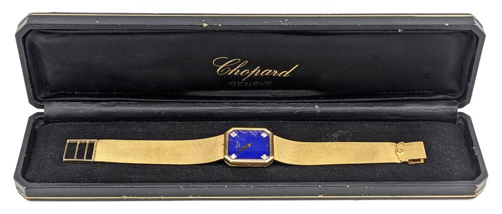 Vintage Chopard 18k Gold Lapis Face Men's Watch Auction