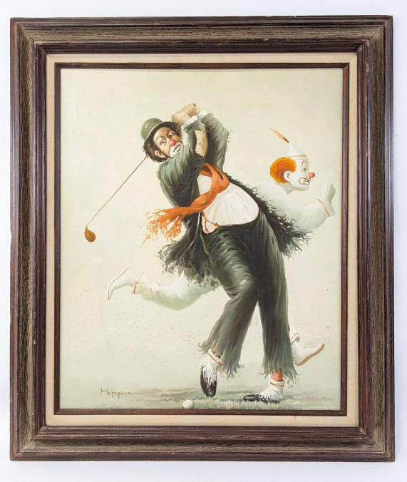 Michael Grow Hoppin "golfing Clown" Oil On Canvas Auction