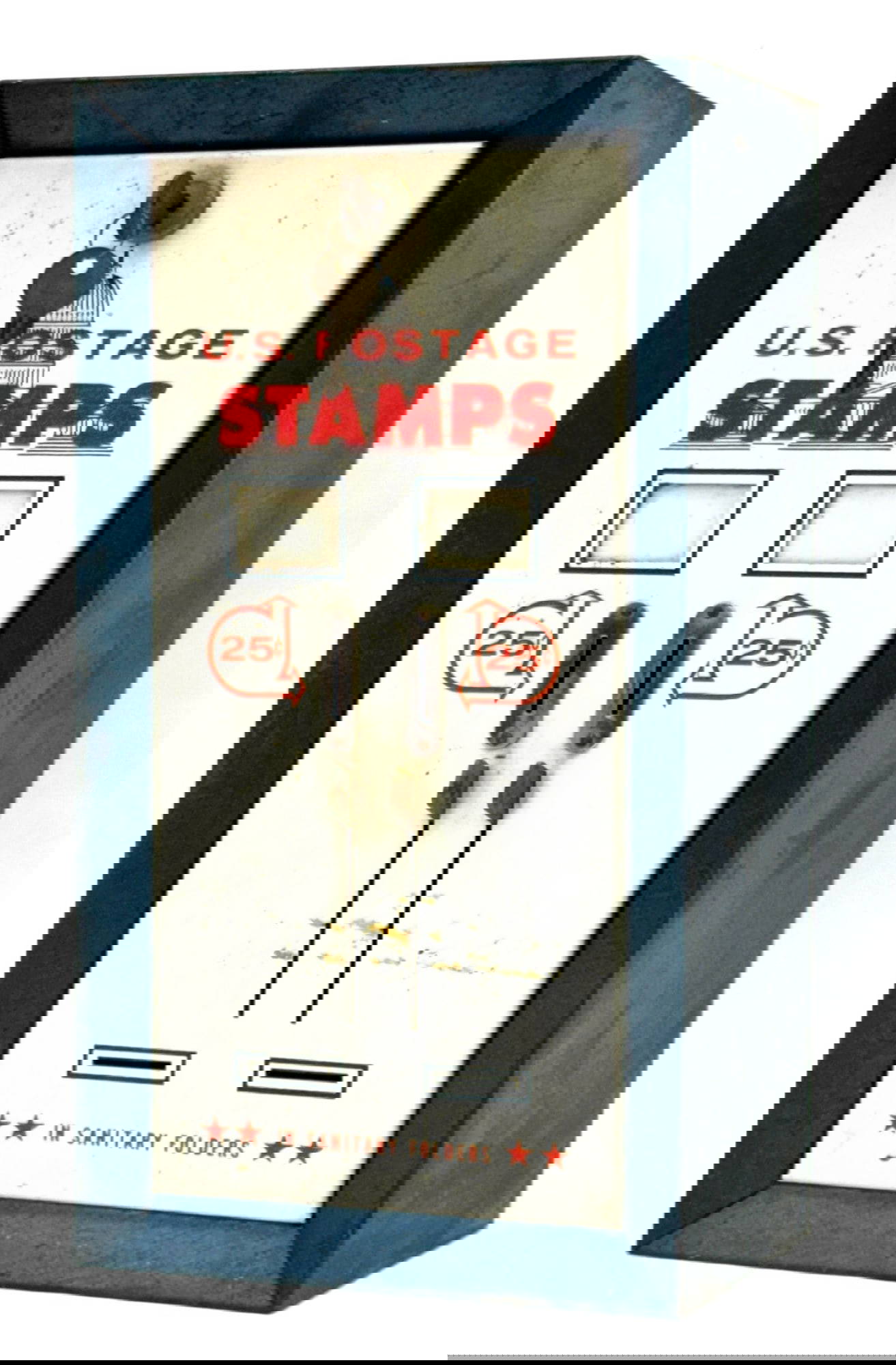 Vtg. Metal 25-cent U.s. Postage Stamps 2 Slot Vending Machine Auction