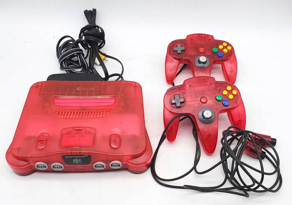 Nintendo 64 N64 Red Watermelon With 2 Controllers And Cords. Auction