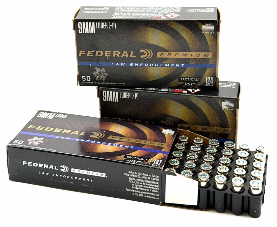 150 Rounds Federal Premium Law Enforcement 9mm Luger Pistol Ammo Nib ...