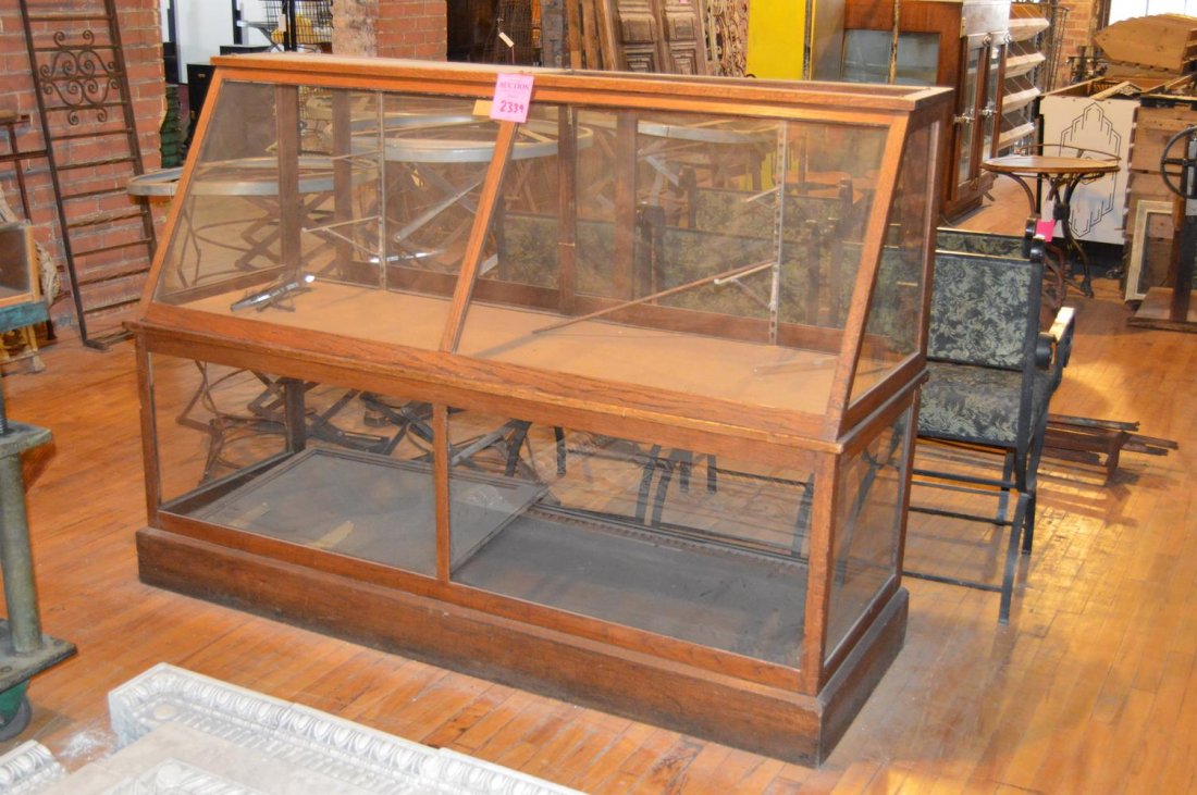 Antique Oak Store Display Cabinet