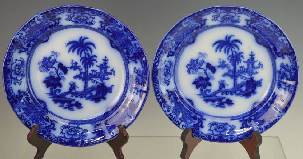 Flow Blue "shapoo" Plates Grouping