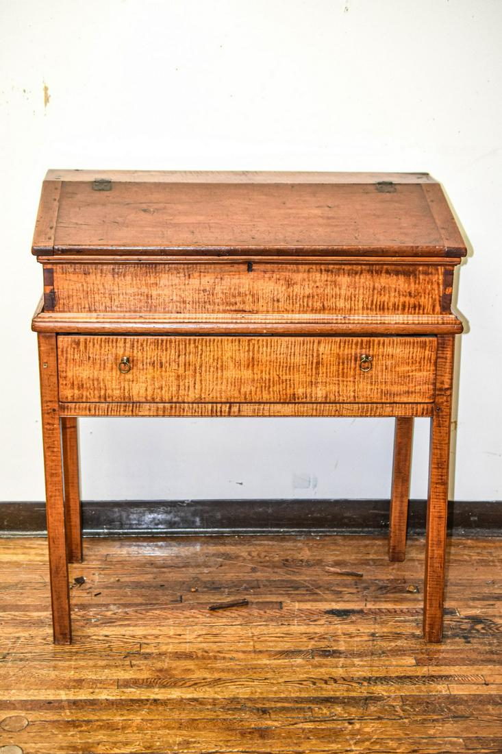 Antique Pennsylvania Tiger Maple Schoolmaster Desk