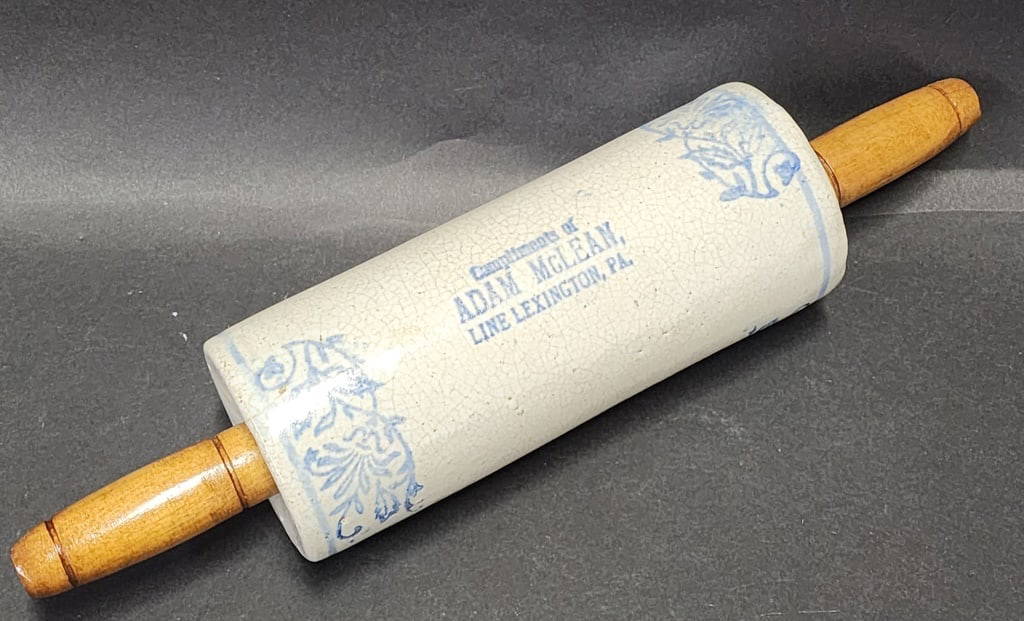 Antique Blue Decorated Stoneware Rolling Pin Auction
