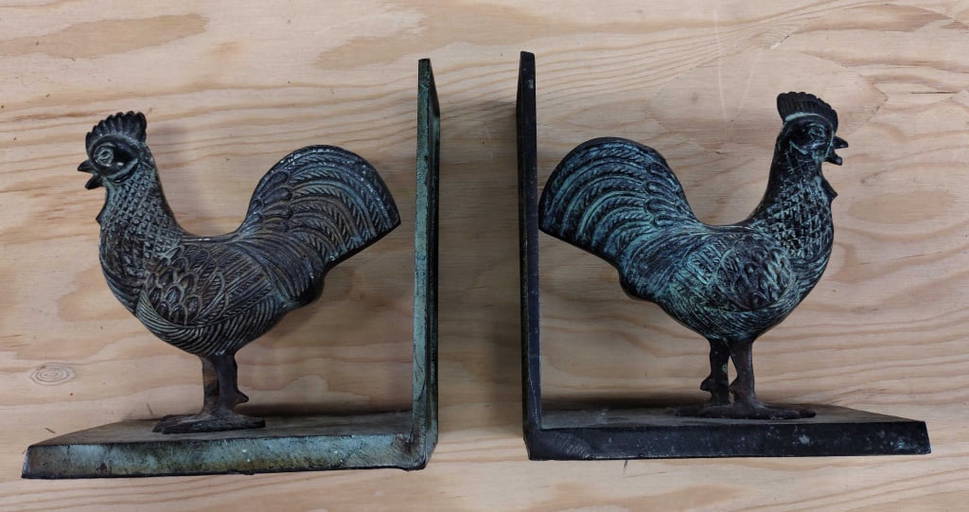 Cast Iron Bronzed Rooster Hen Bookends