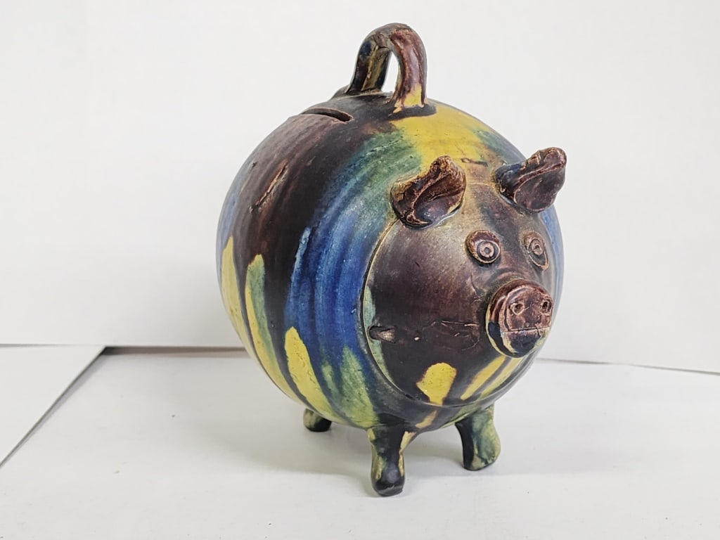 Majolica Pottery Piggy Bank Style Of Roger Corn