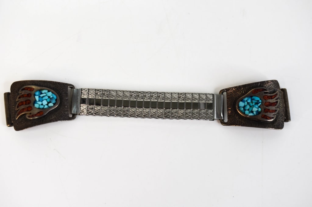 Native American Sterling Bear Claw Watch Band Auction