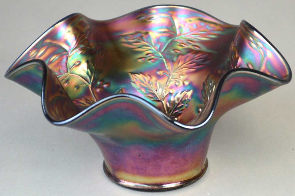 213: Fenton Holly Fluted Blue Carnival Glass Candy Dish 213: Fenton Holly Fluted Blue Carnival Glass Candy Dish