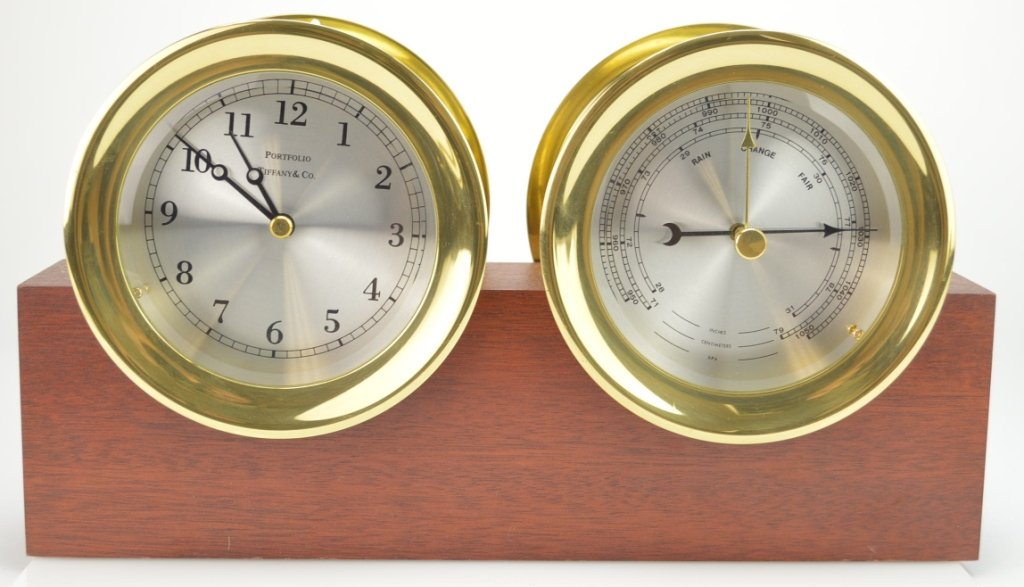 Tiffany and Co Portfolio Wheel Clock Barometer Set