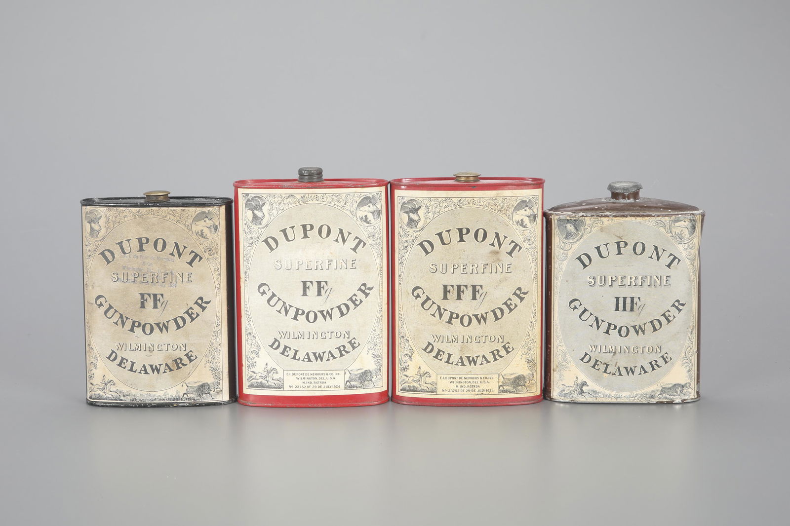 Four Du Pont Powder Tins (#0654) on Feb 25, 2023 | Copley Fine Art ...