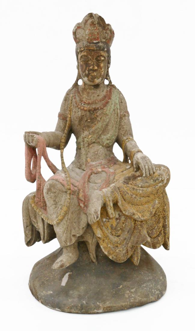 Chinese Seated Guanyin Polychrome Wood Figure