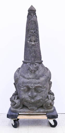Indonesian Stone Kala Head Statue 40''x16''. A Carved
