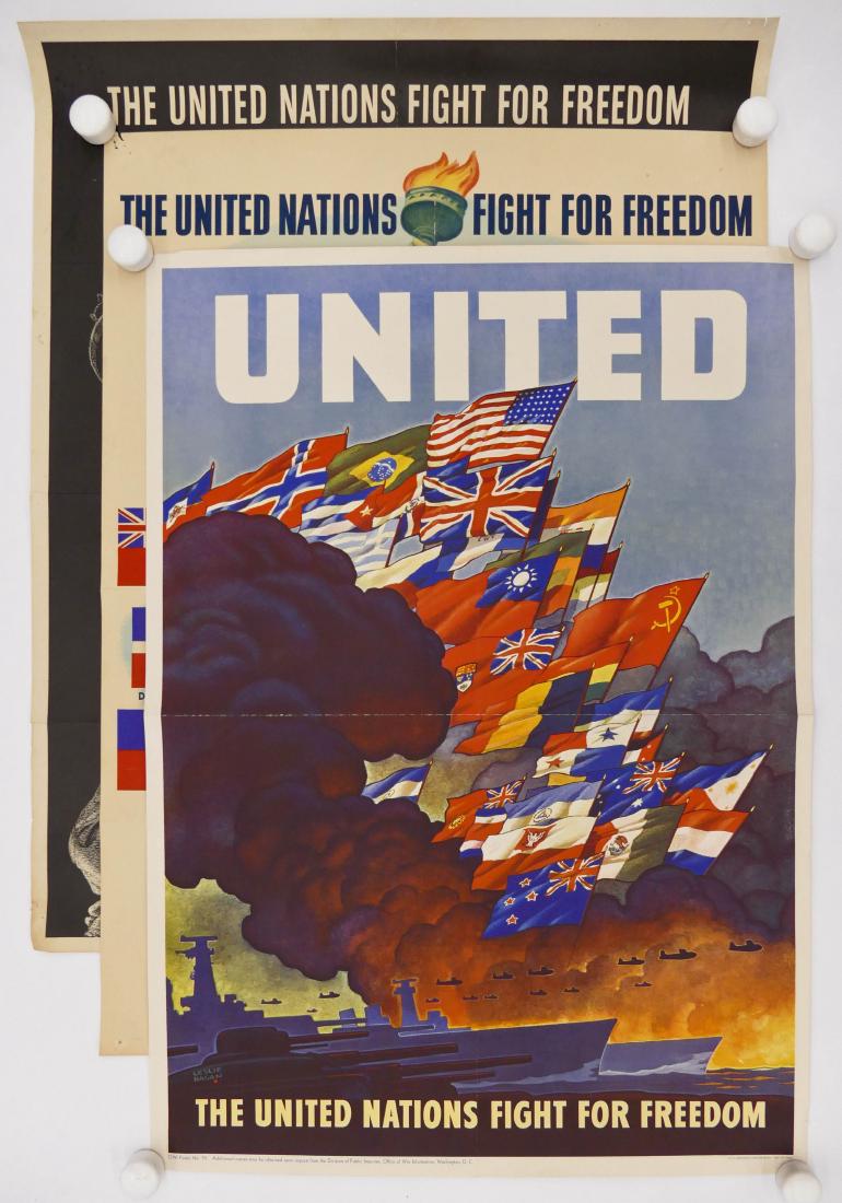 3pc WWII United Nations War Posters 28''x22'' Largest