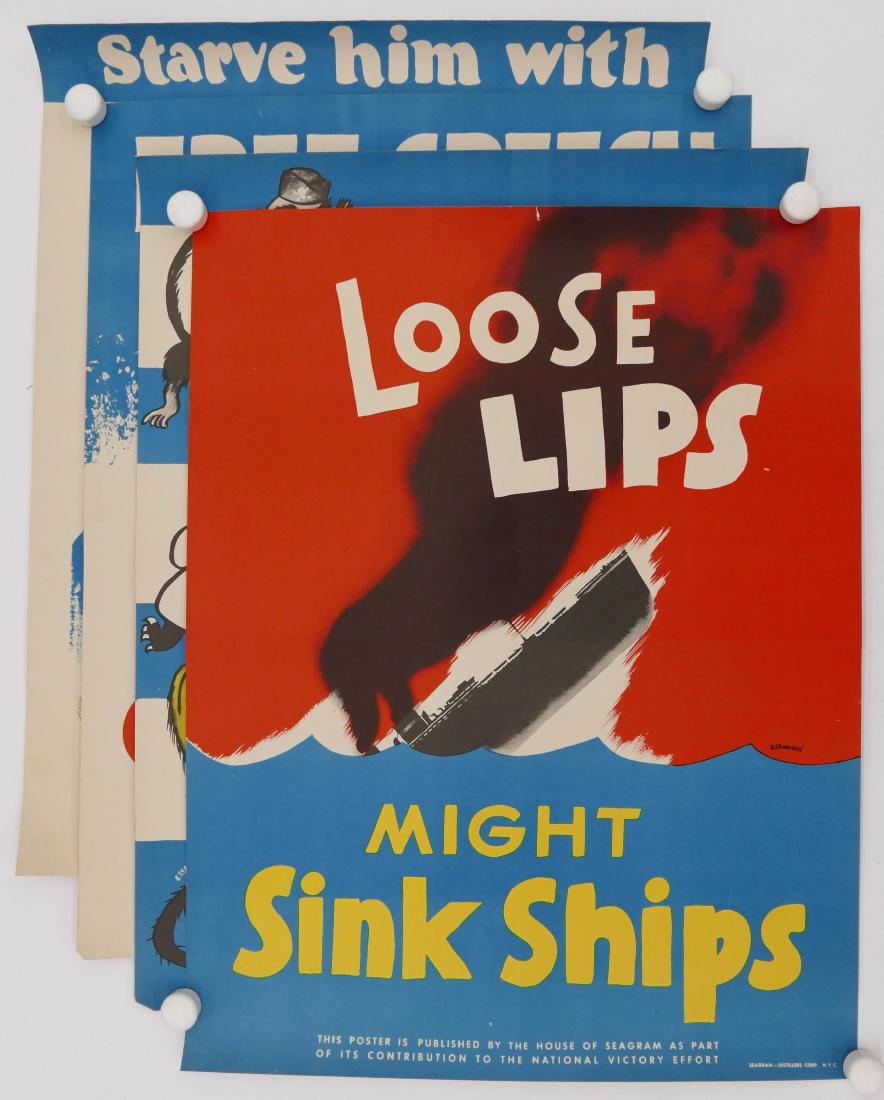 4pc WWII Seagram Distillers Propaganda Posters