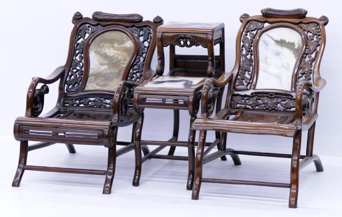 Chinese Rosewood Star Gazing Chair & Table Set. A Pair