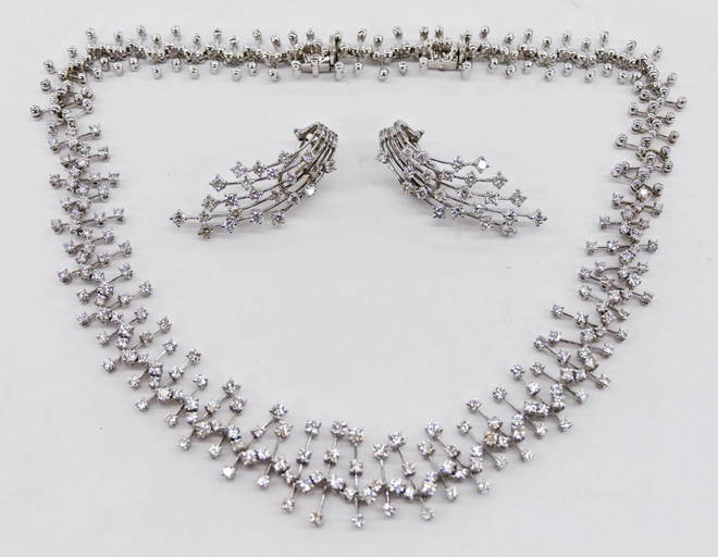 Stefan Hafner 18k Diamond Necklace & Earring Suite.