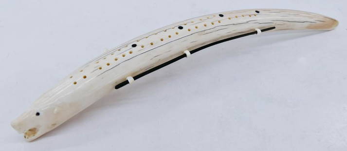 Inuit Walrus Tusk Cribbage Board With A Polar Bear Head