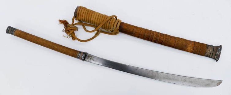 Burmese Dha Sword With Wood Scabbard Vintage