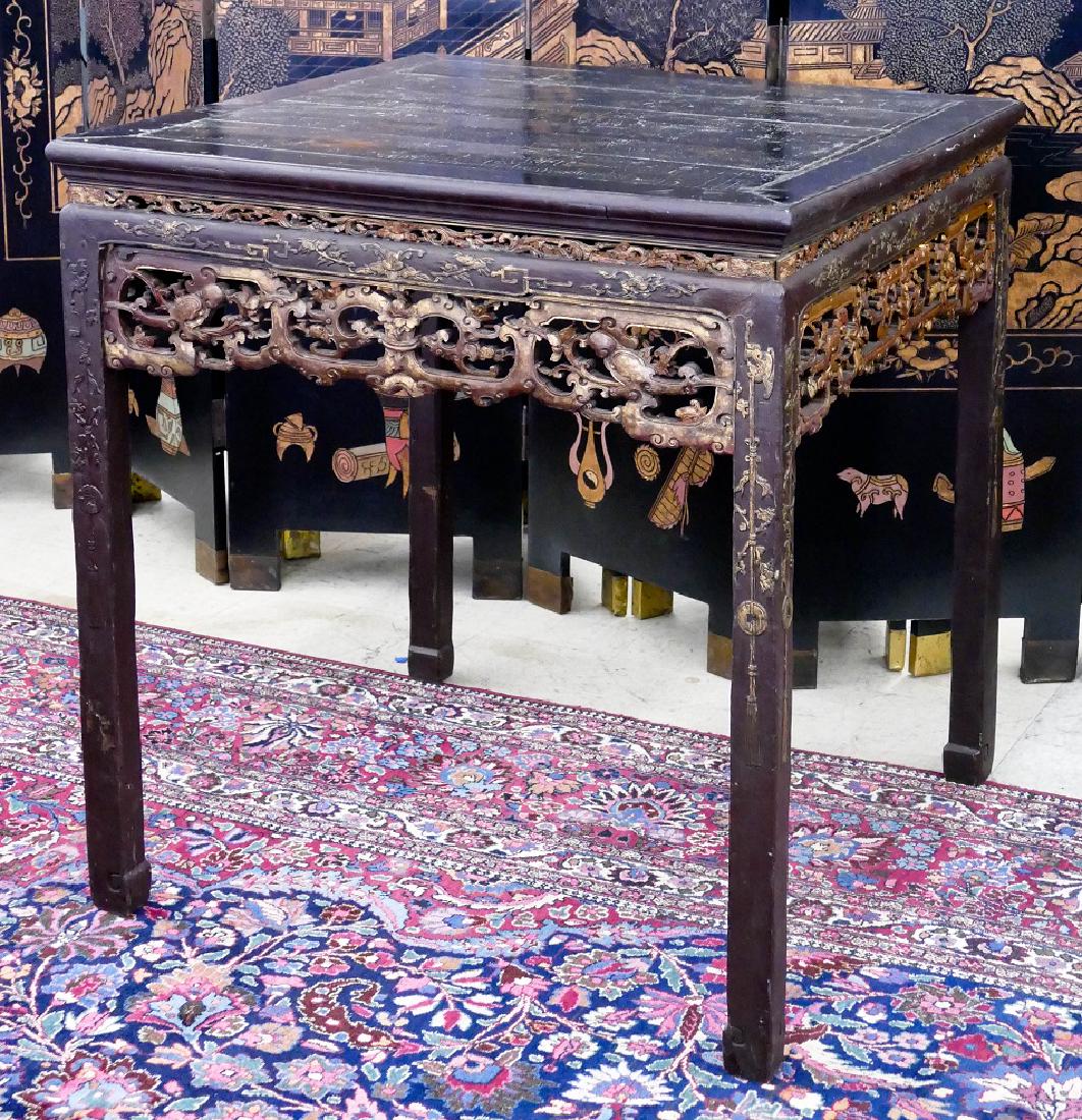 Ornate Chinese Square Gilt Lacquered Table