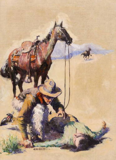 George Gage (1887 1957 American) ''downed Rider'' Oil