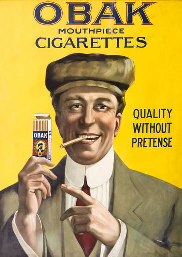 Antique Obak Cigarettes Advertising Sign 31''x25''