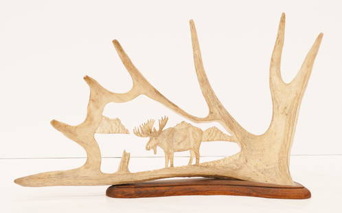 Lone Wolf Signed Moose Antler Sculpture