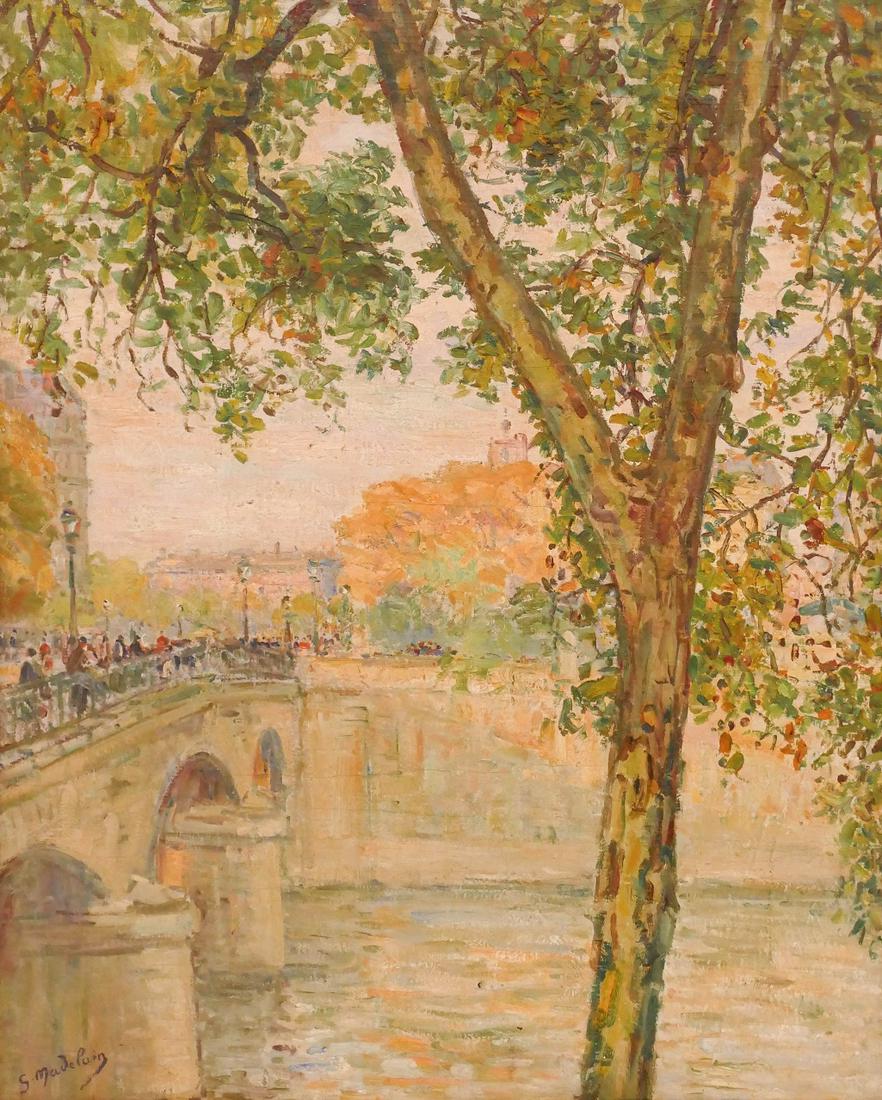 Gustave Madelain ''seine River Scene'' Oil