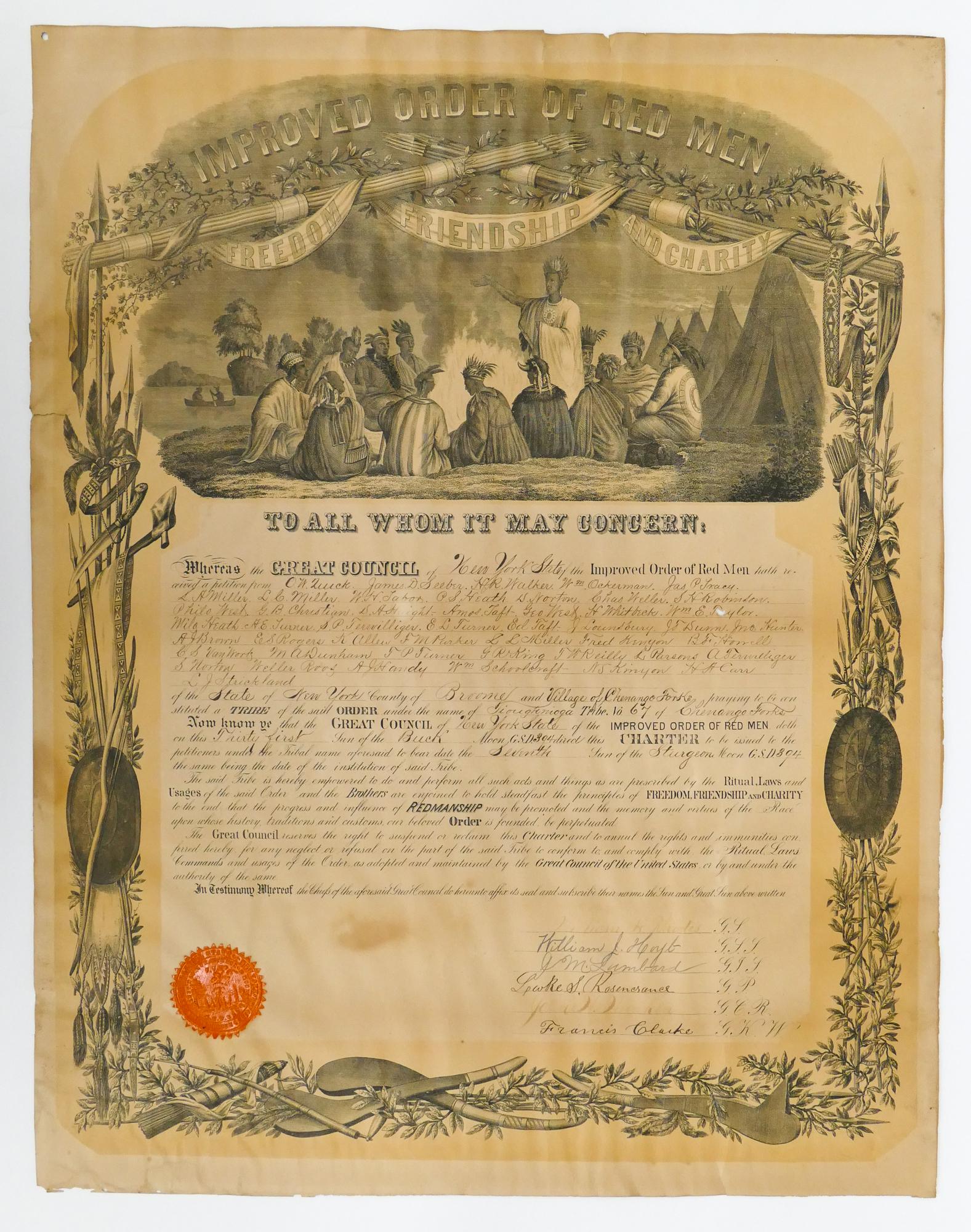 Improved Order Of Red Men Fraternal Charter