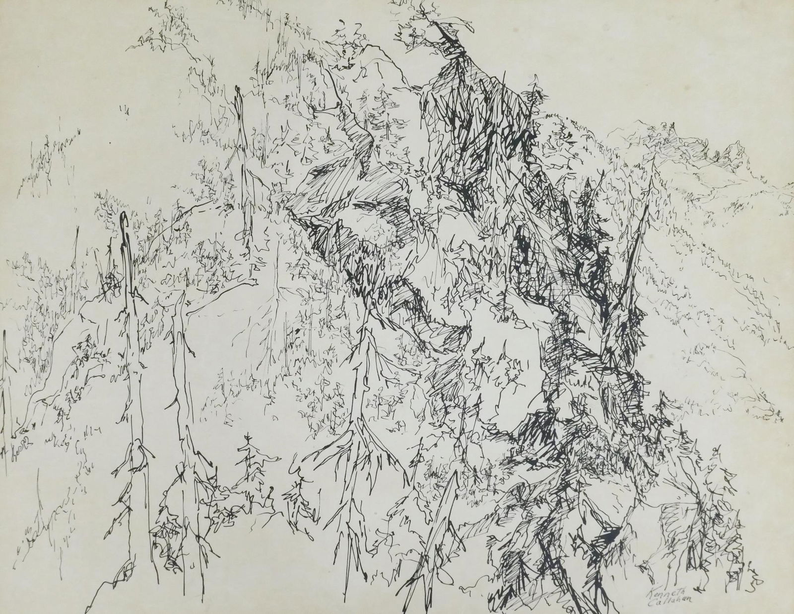 Kenneth Callahan ''mountain Drawing'' Ink