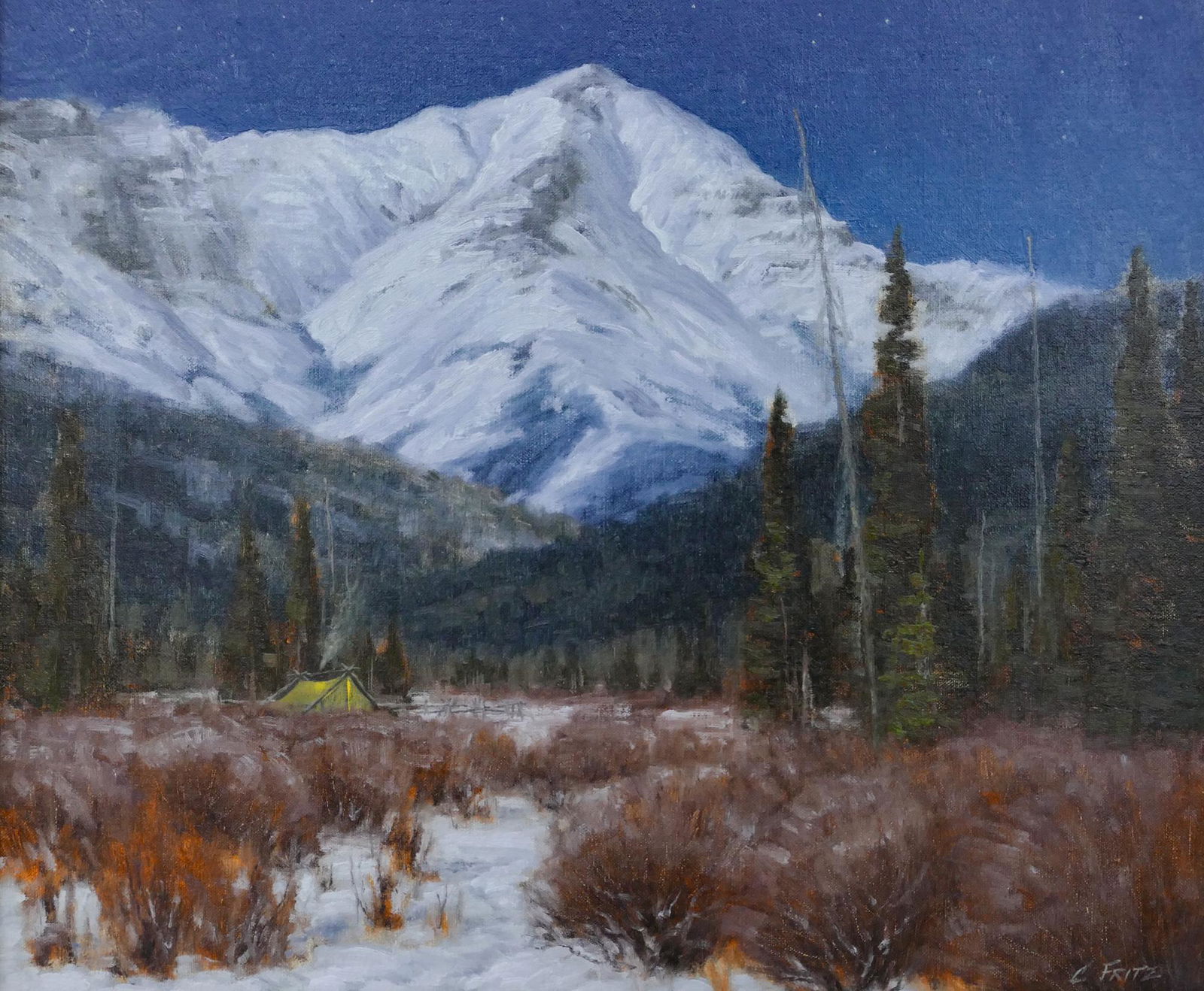 Charles Fritz ''camp On Moose Flat'' Oil On Canvas