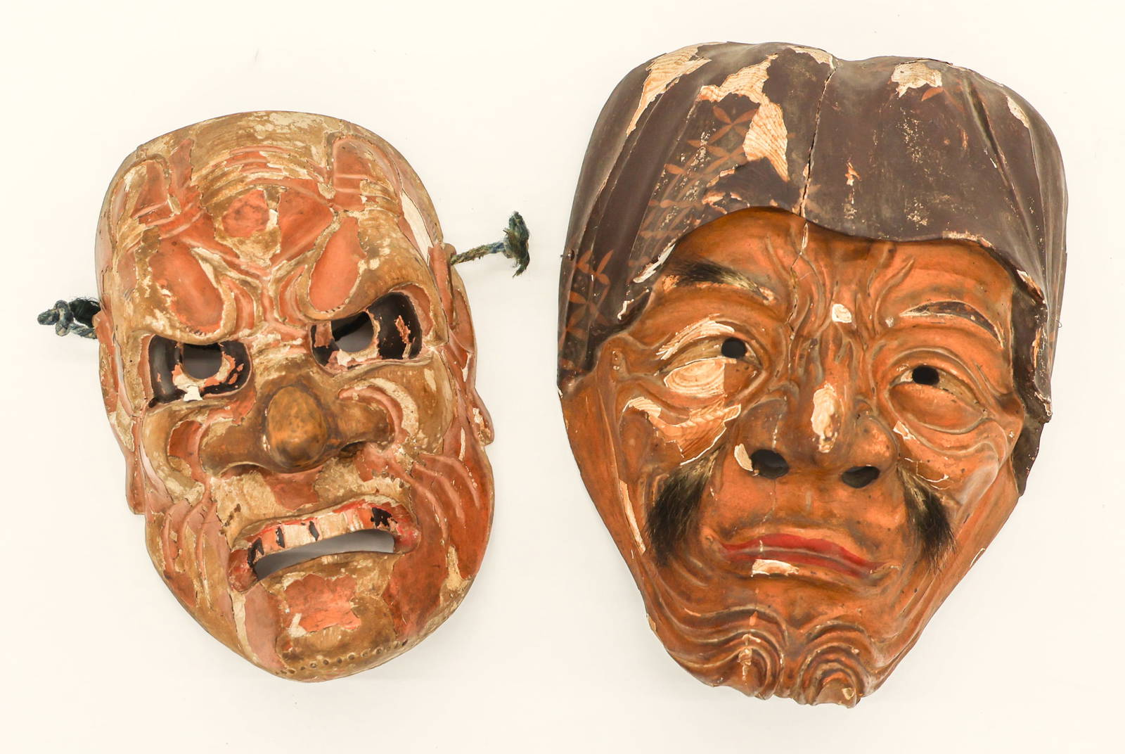 2pc Japanese Lacquered Noh Theater Masks Auction