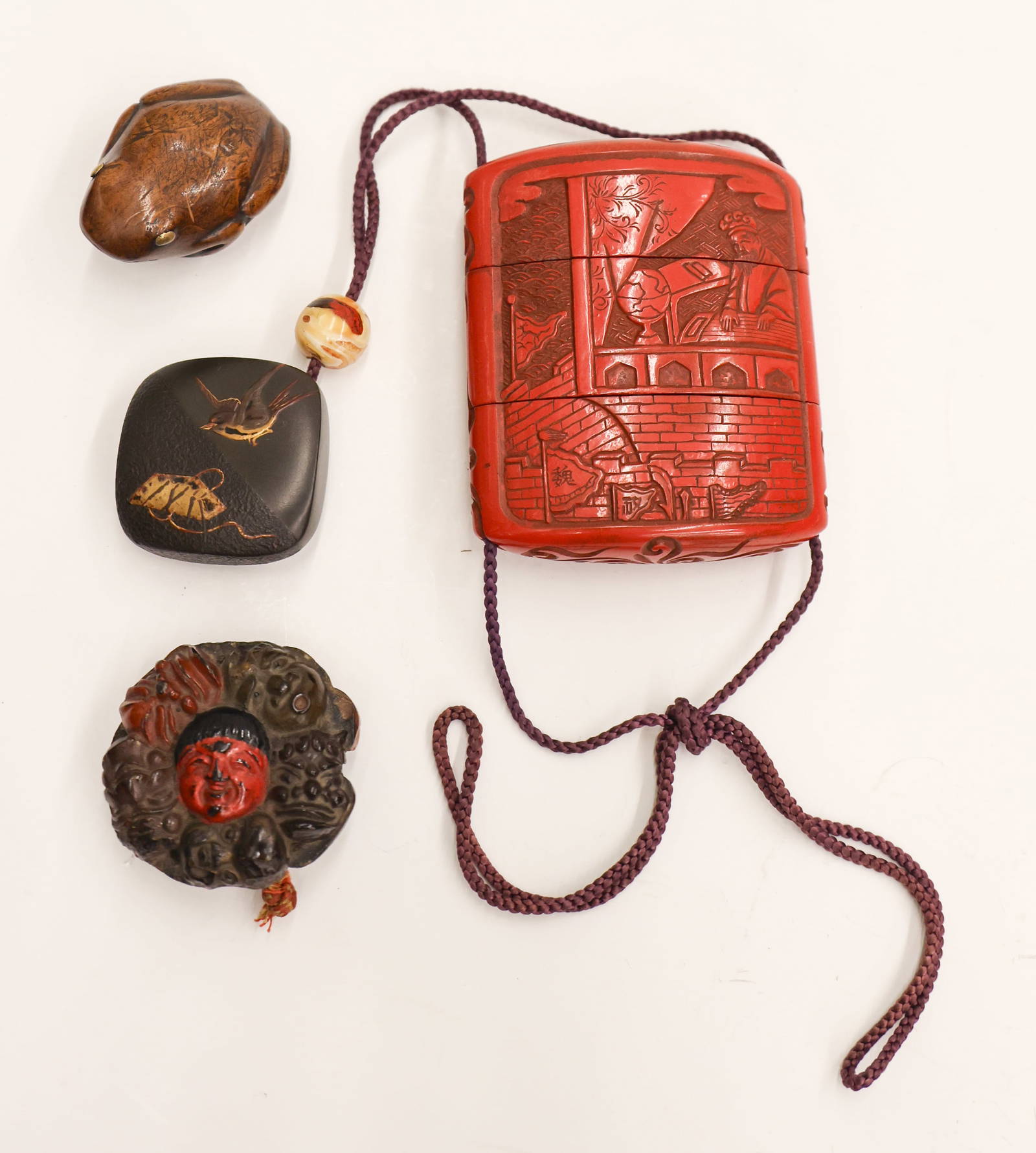 3pc Japanese Lacquered Inro & Netsuke Auction